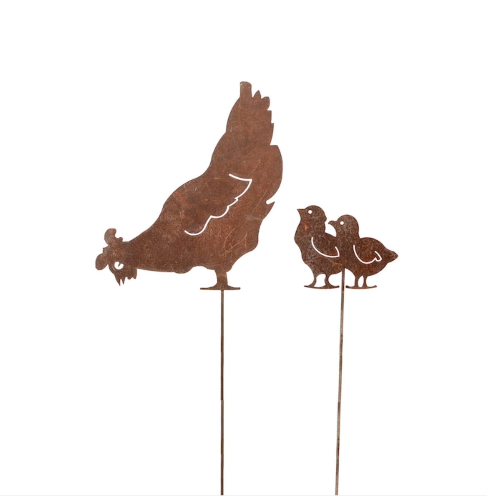 Rustic Metal Chicken Sculptures - Feeding Silhouettes - The Good Life ...